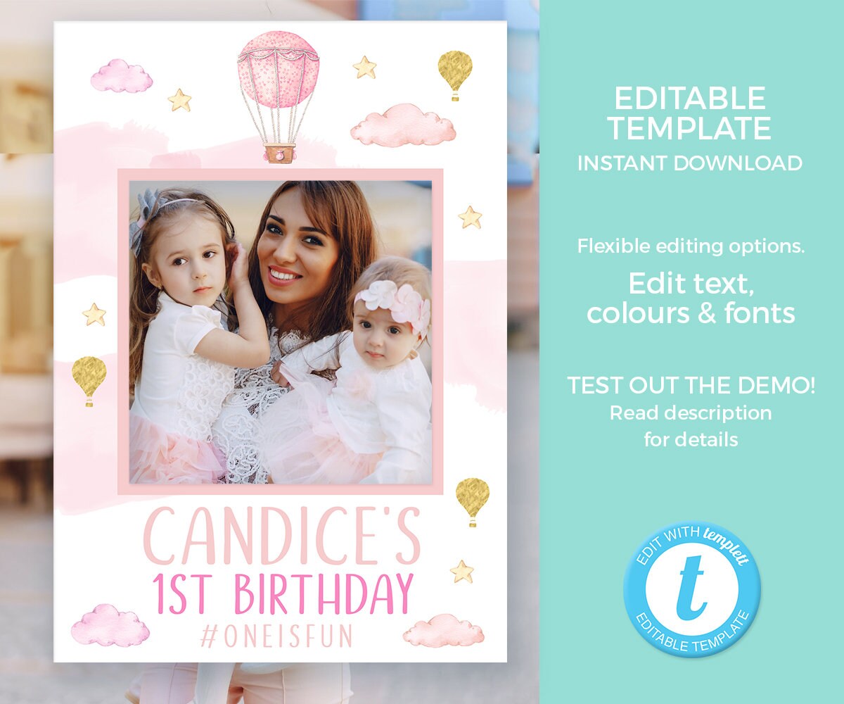 Hot Air Balloon Photo Frame PRINTABLE Pink Photo Booth Frame | Etsy