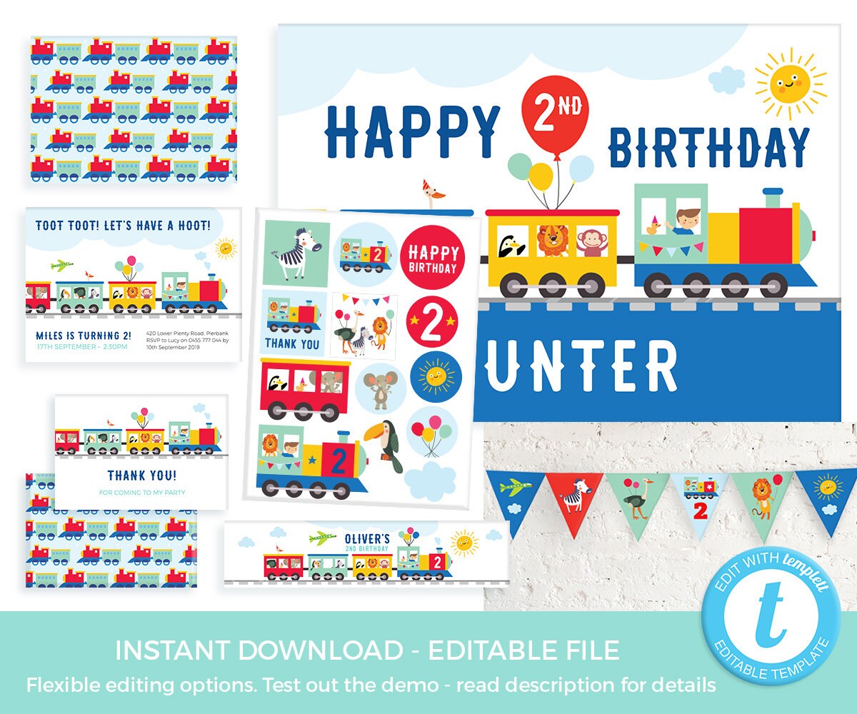 Train Invitations EDITABLE template Animal Zoo birthday | Etsy