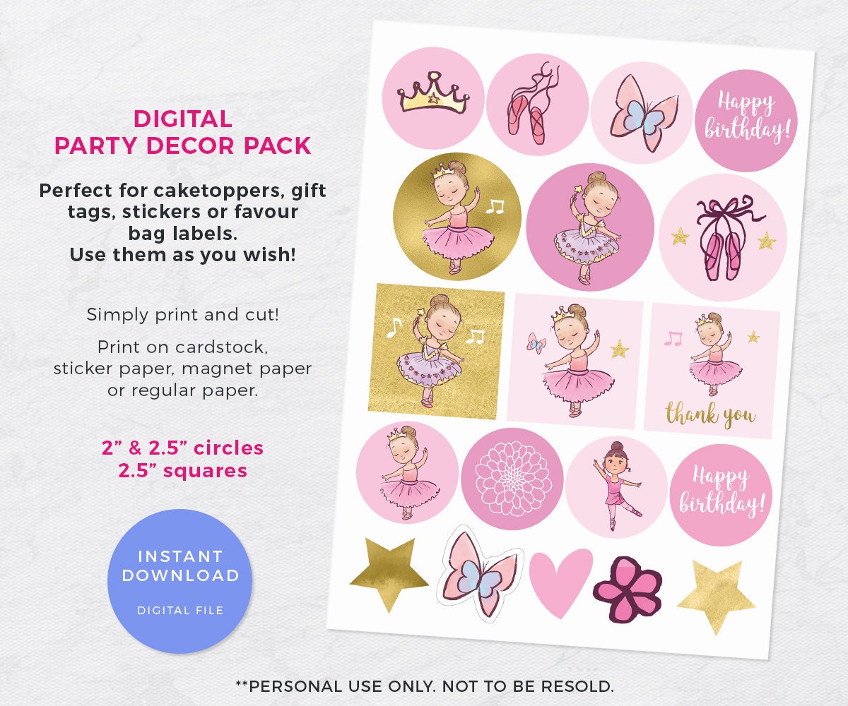Ballet party labels Printable Ballet cake toppers Ballet | Etsy