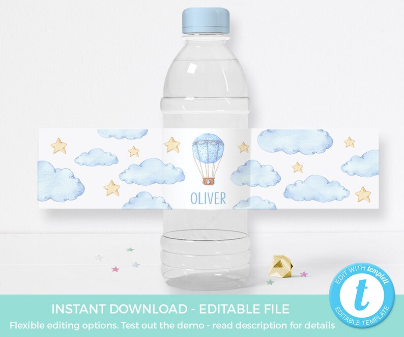 Hot Air Balloon Water Bottle Labels PRINTABLE Editable 1st - Etsy
