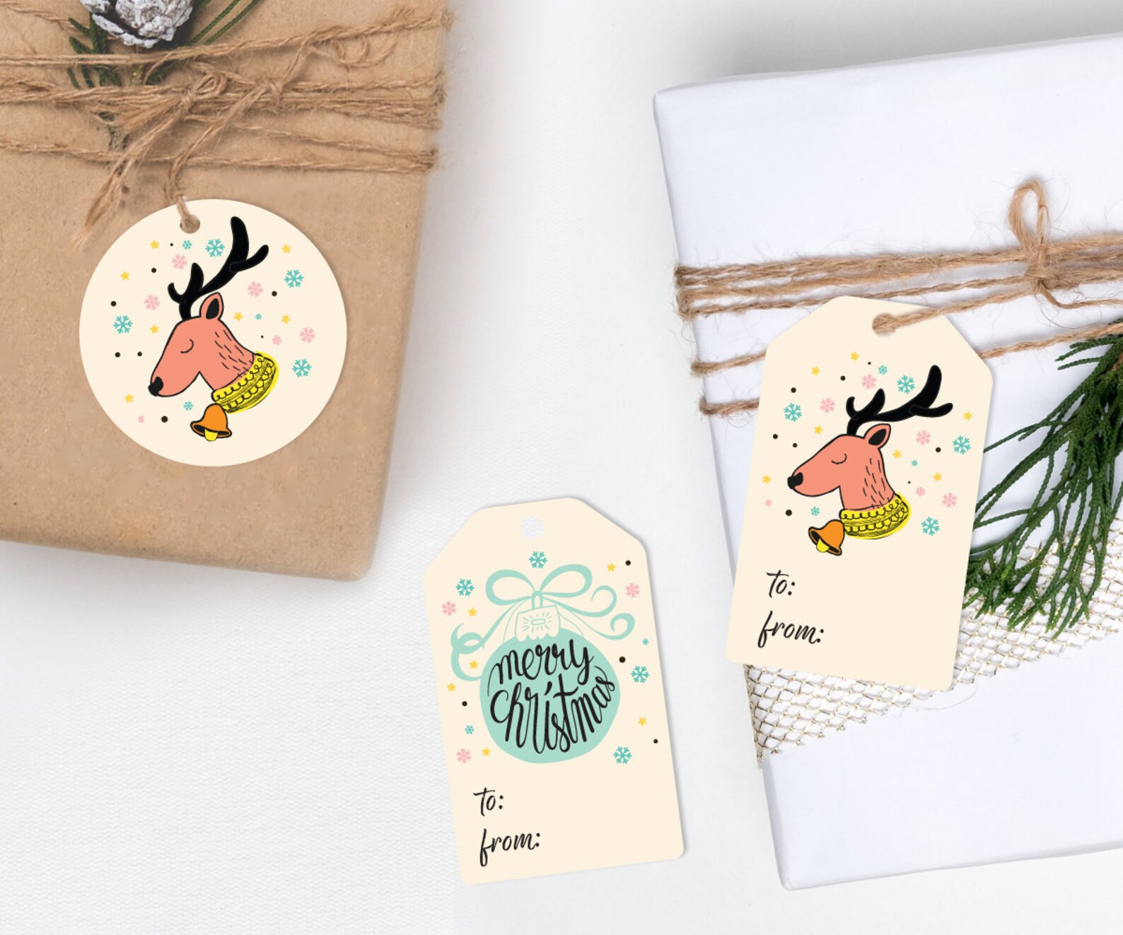 Printable Christmas Gift Tags Cute Reindeer Gift Tags | Etsy