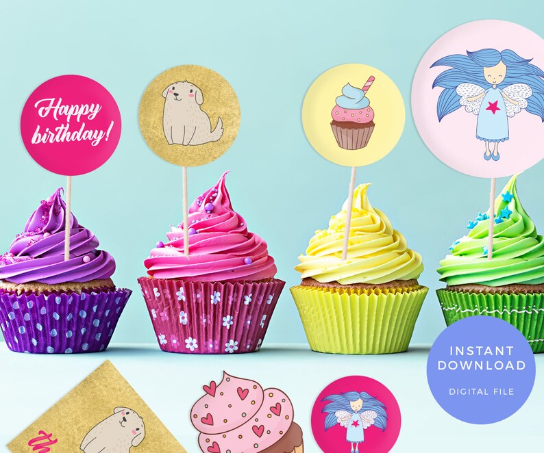 Cupcake toppers PRINTABLE party labels Kids party labels | Etsy