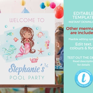 Mermaid Party Sign EDITABLE Template, Mermaid Welcome Sign PRINTABLE ...