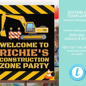 Construction Party Welcome Sign EDITABLE Template - Etsy