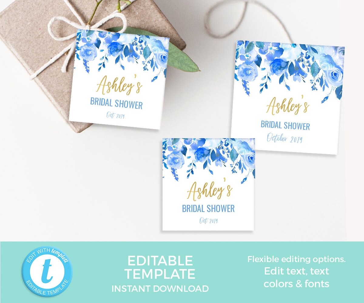 Blue Floral Wine Label Printable. Mini Champagne Label | Etsy