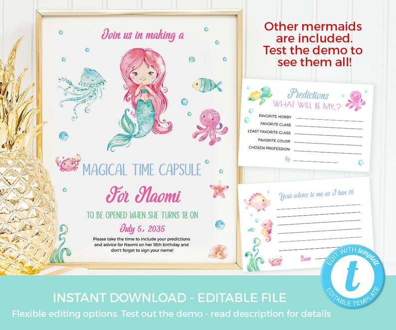 Mermaid Shell Backdrop PRINTABLE Personalised Mermaid - Etsy