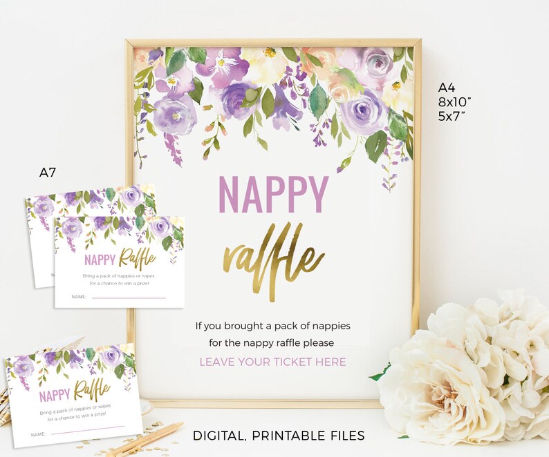 Purple Nappy Raffle Ticket Printable Floral Nappy Raffle - Etsy