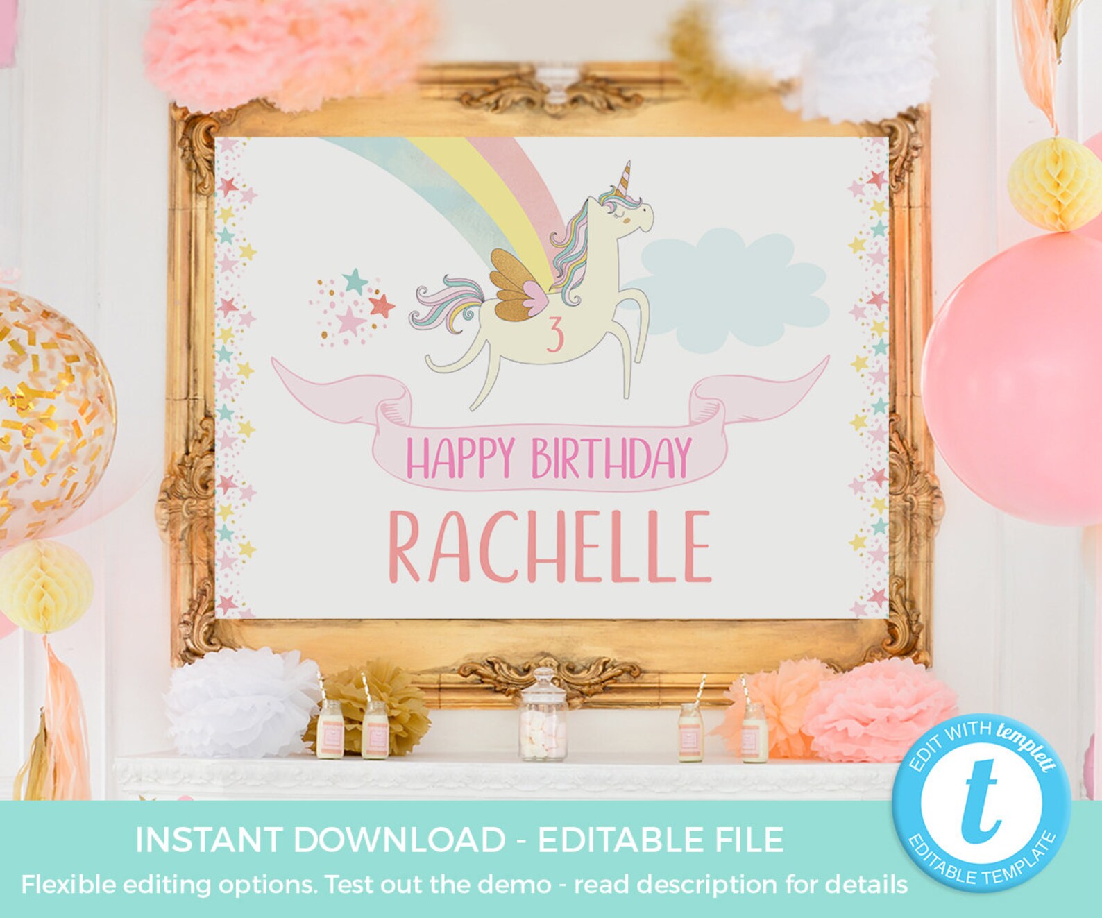 Unicorn Photo Frame PRINTABLE Unicorn Photo Booth Frame | Etsy