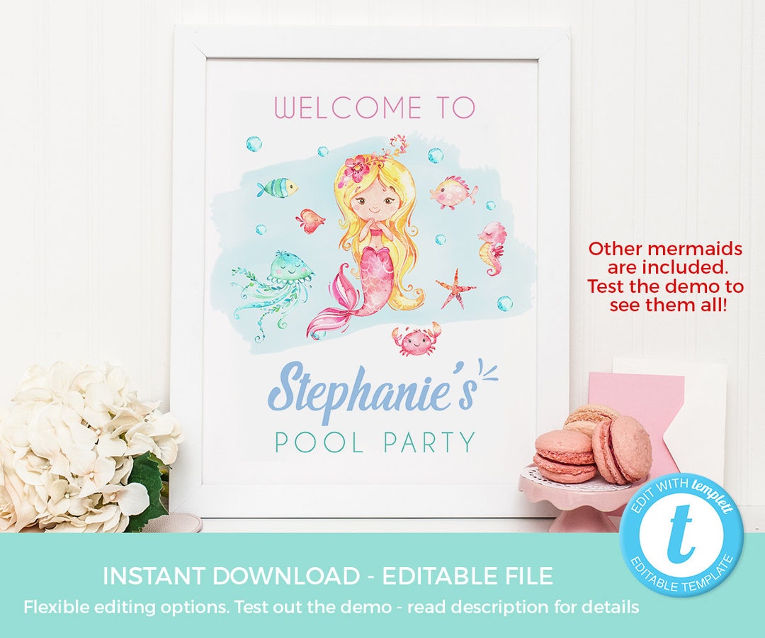 Mermaid Welcome Sign EDITABLE Template, Mermaid Party Sign PRINTABLE ...