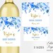 Blue Floral Bottle Labels TEMPLATE Blue Water Bottle Labels - Etsy