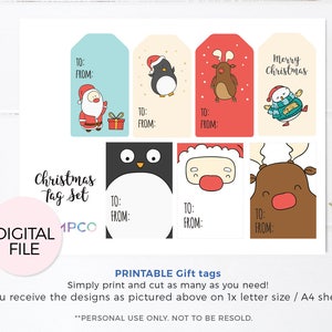 Santa Gift Tags, Printable Tags, Penguin Gift Tags, Cute Reindeer Gift ...