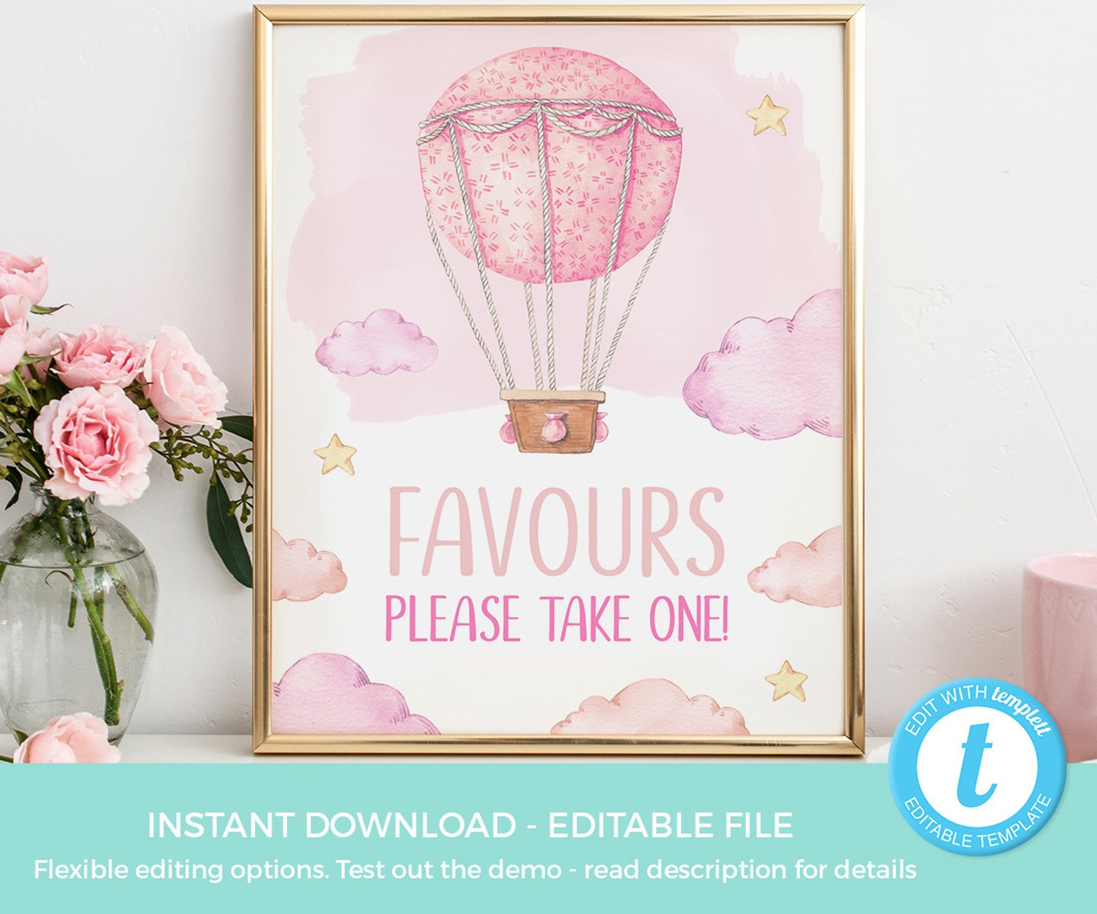 Hot Air Balloon Tag TEMPLATE Blue Thank You Tag EDITABLE - Etsy Australia