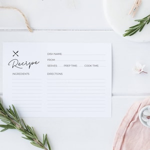 Simple Recipe Card, Printable. Kitchen Tea Recipe Card, Instant ...