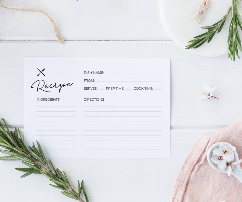 Simple Recipe Card Printable. Kitchen Tea Recipe Card - Etsy