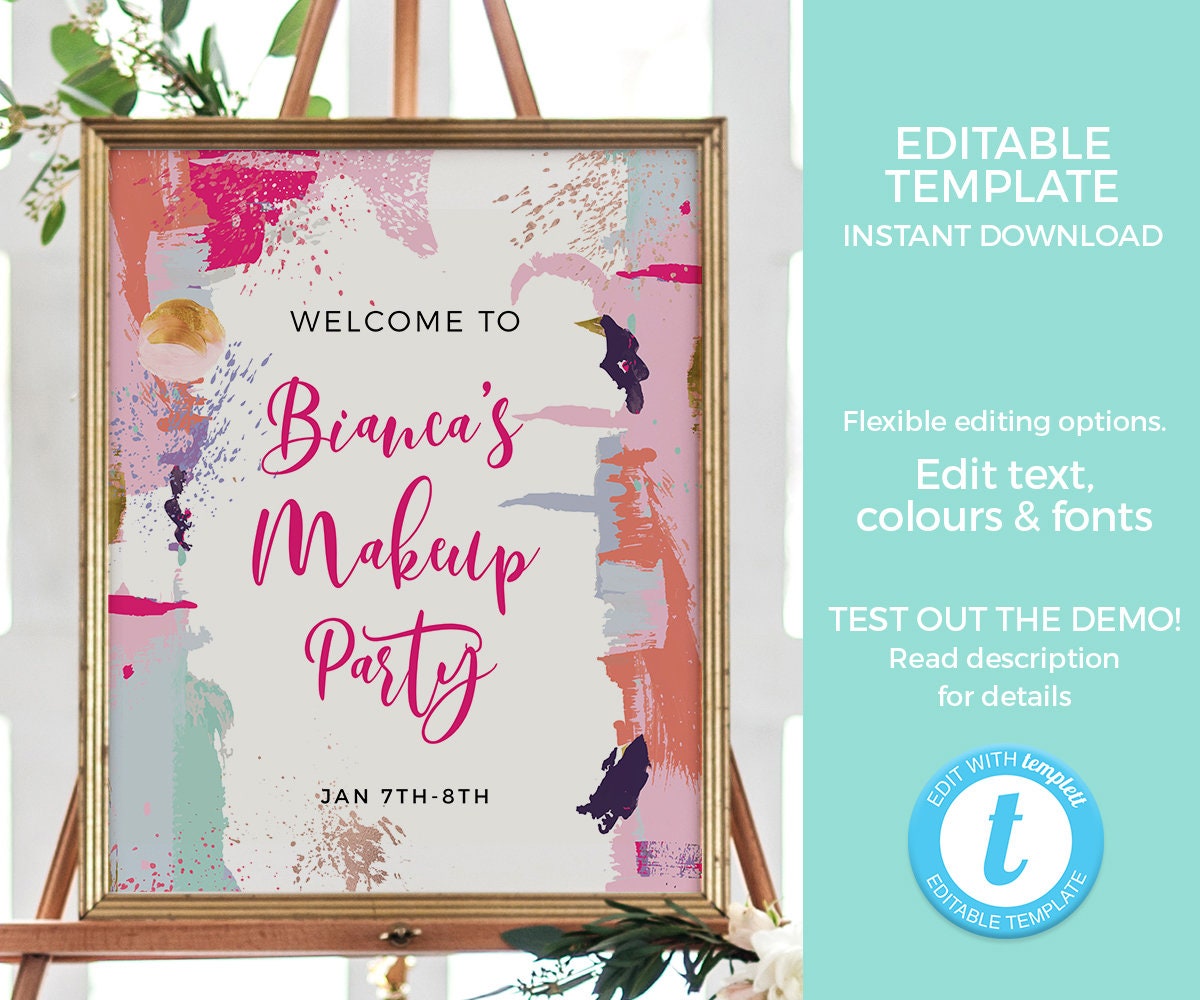 Art Party Backdrop PRINTABLE Makeup Party Sign TEMPLATE Spa - Etsy ...