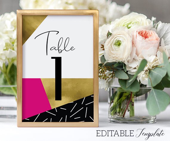 Black Pink Gold Table Numbers TEMPLATE. Fushia Birthday Table | Etsy ...