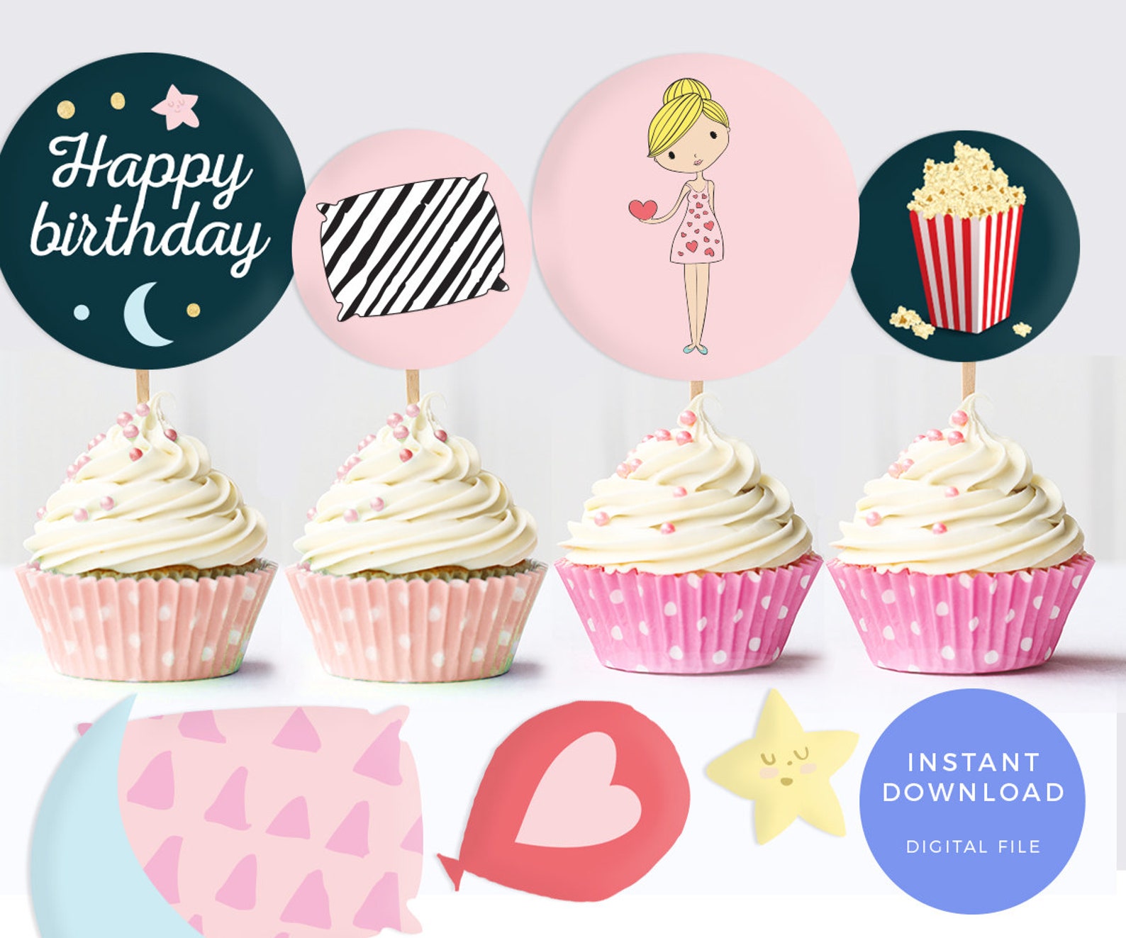 Sleepover Cupcake Toppers Printable Sleepover Labels Slumber - Etsy