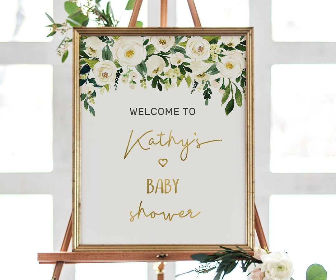 Personalised Baby Shower Sign PRINTABLE. Greenery Gold Baby Sprinkle ...
