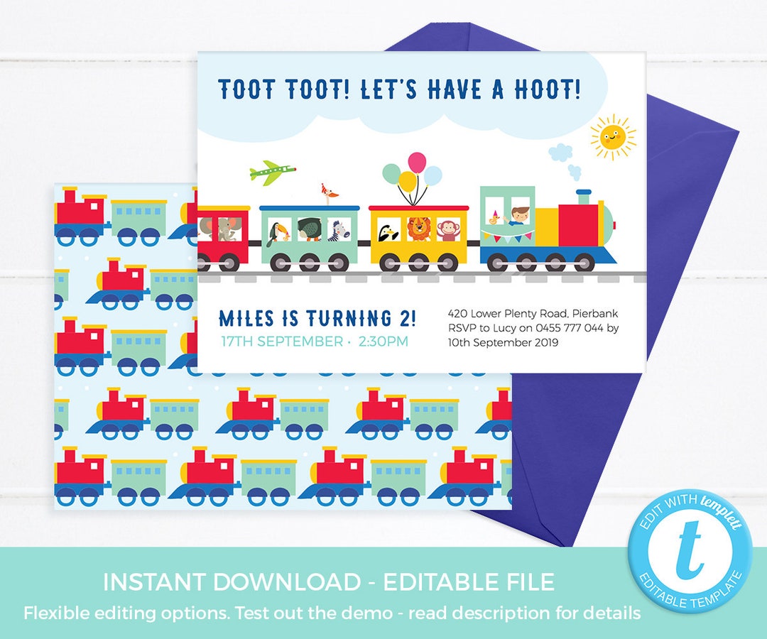 Train Invitations EDITABLE Template, Animal Zoo Birthday Invitations ...