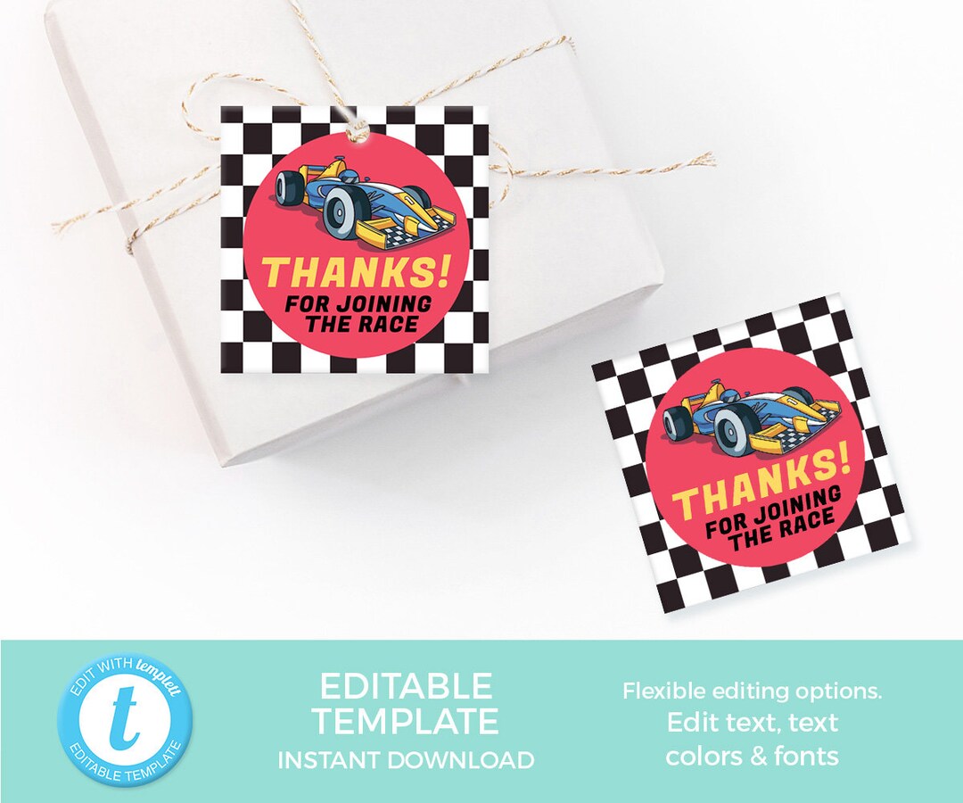 Racing Car Thank You Tags EDITABLE TEMPLATE, Car Tags, Racing Party ...