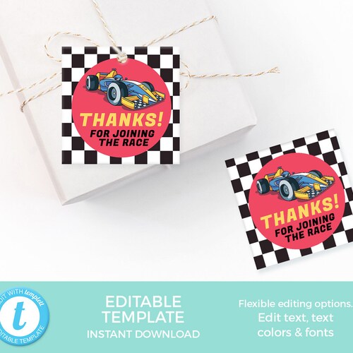 Racing Car Labels EDITABLE Template Car Party Favor Labels - Etsy