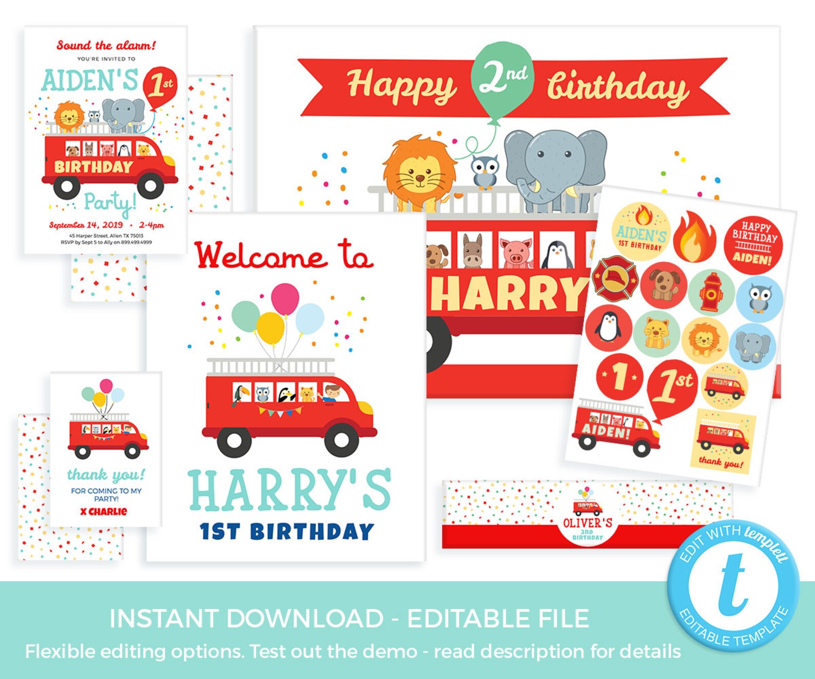 Fire Truck Tags & Toppers Set EDITABLE Template Fire Engine - Etsy