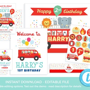 Fire Truck Tags & Toppers Set EDITABLE Template, Fire Engine Labels ...