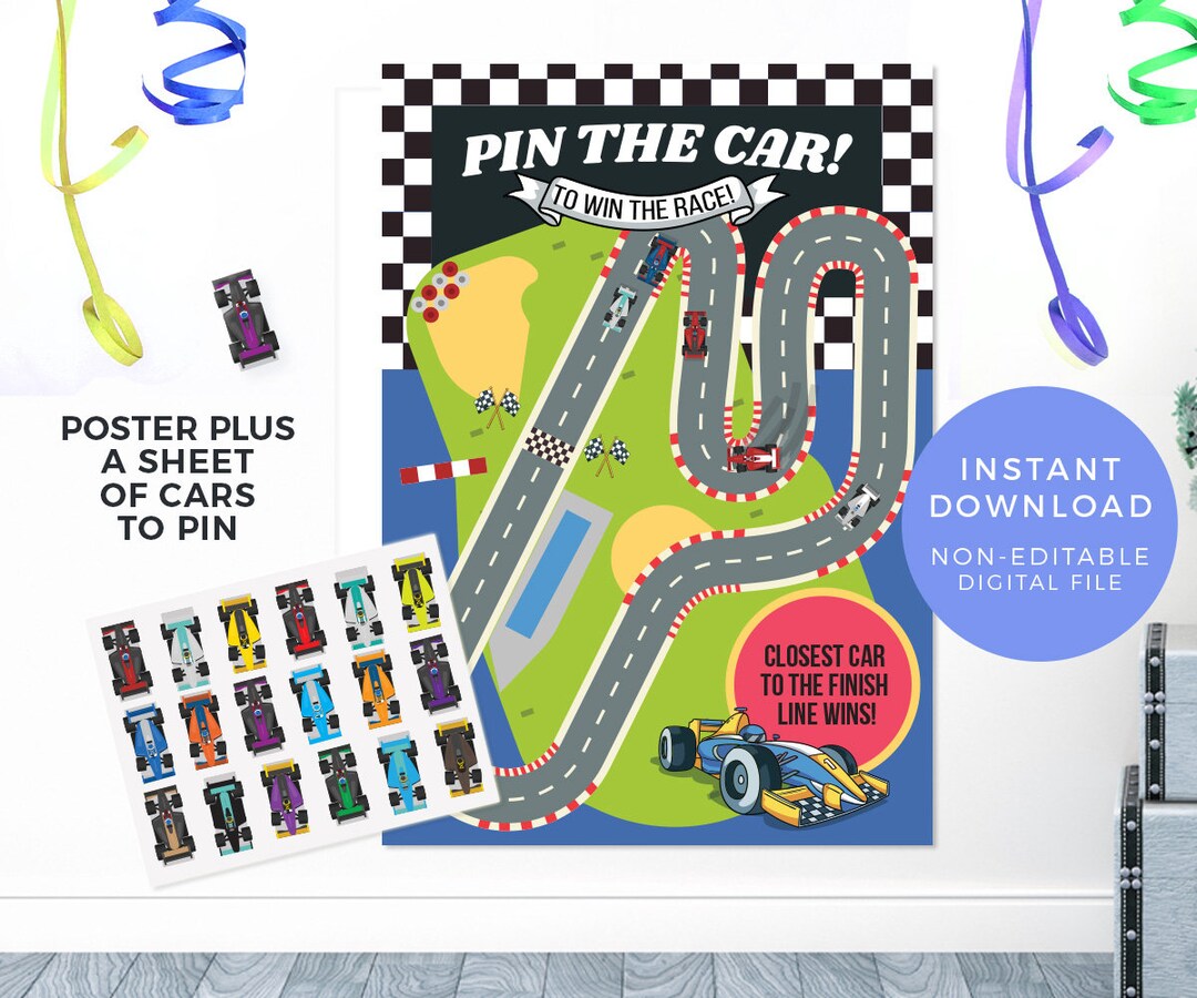 Racing Game INSTANT DOWNLOAD, Pin the Car on the Racing Track Game ...