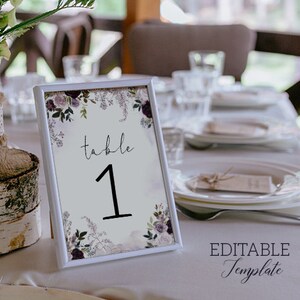Woodland Table Number TEMPLATE, Mauve Baby Shower Table Decor EDITABLE ...