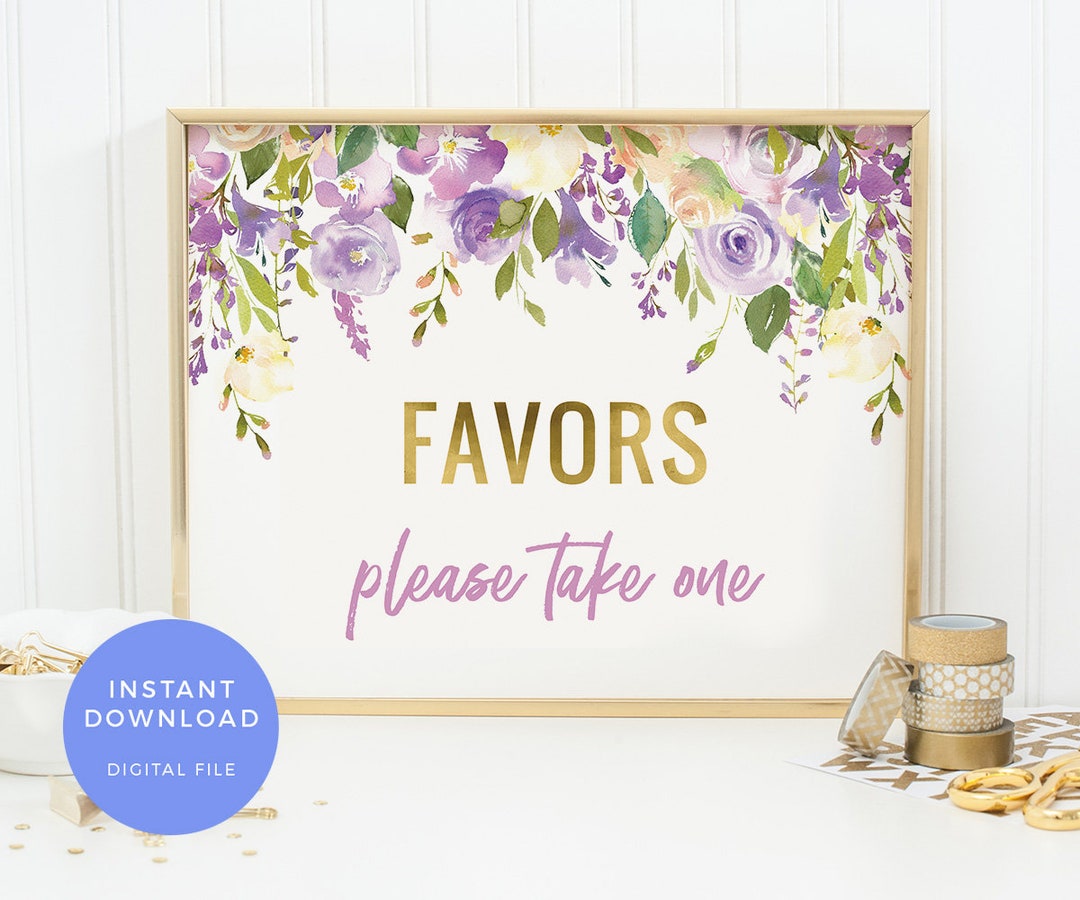 Party Favors Sign, Purple Party Sign PRINTABLE, Favours Sign INSTANT ...