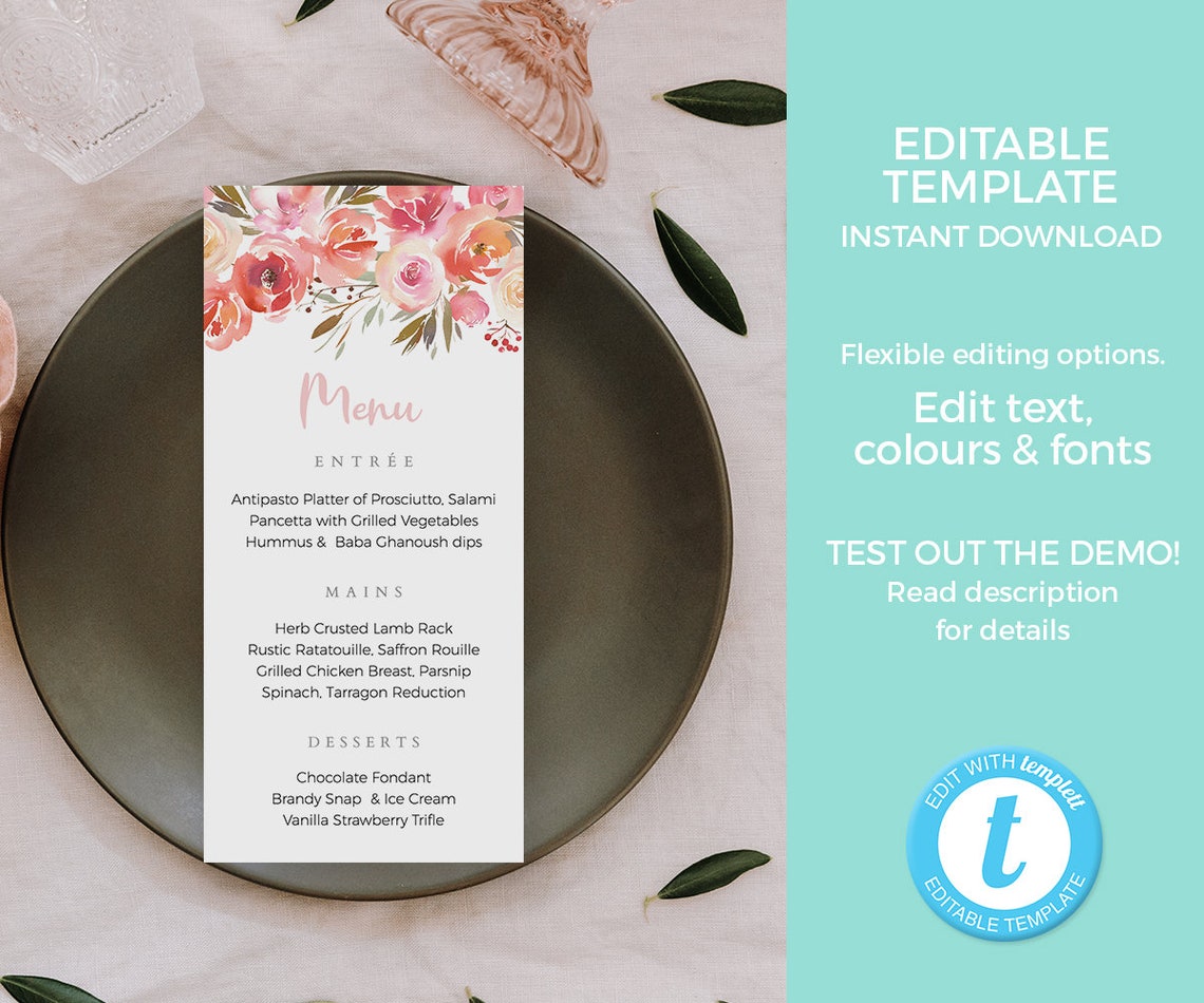 Blush Place Cards EDITABLE Template Pink Floral Name Cards - Etsy