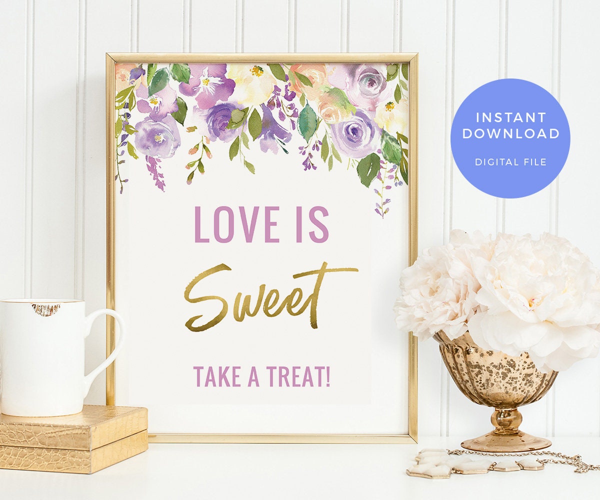 Love is Sweet Sign PRINTABLE. Violet Floral Sweet Treats Baby | Etsy