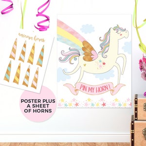 Unicorn Party Games, Printable Pin the Horn on the Unicorn Game Pdf ...