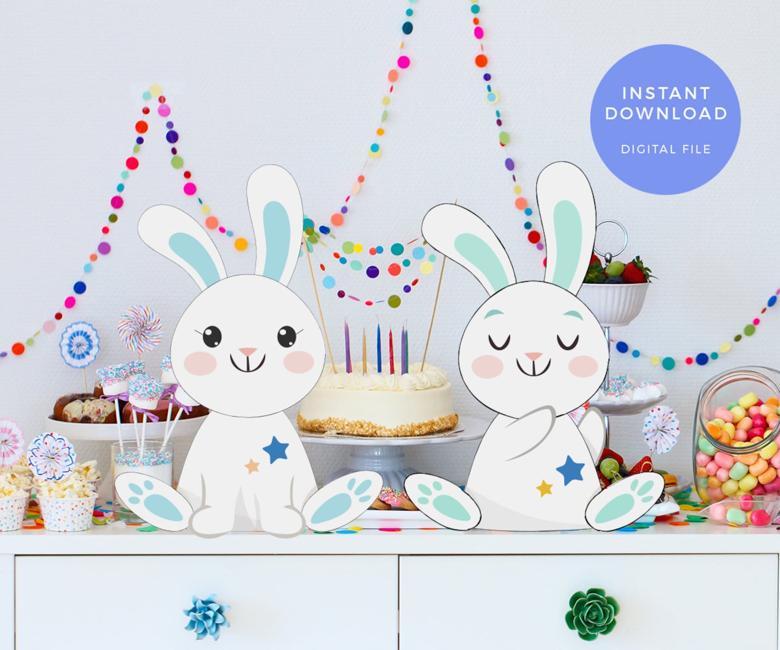 Large Bunny Cutout, PRINTABLE Digital Easter Bunny Cardboard Cut Out ...