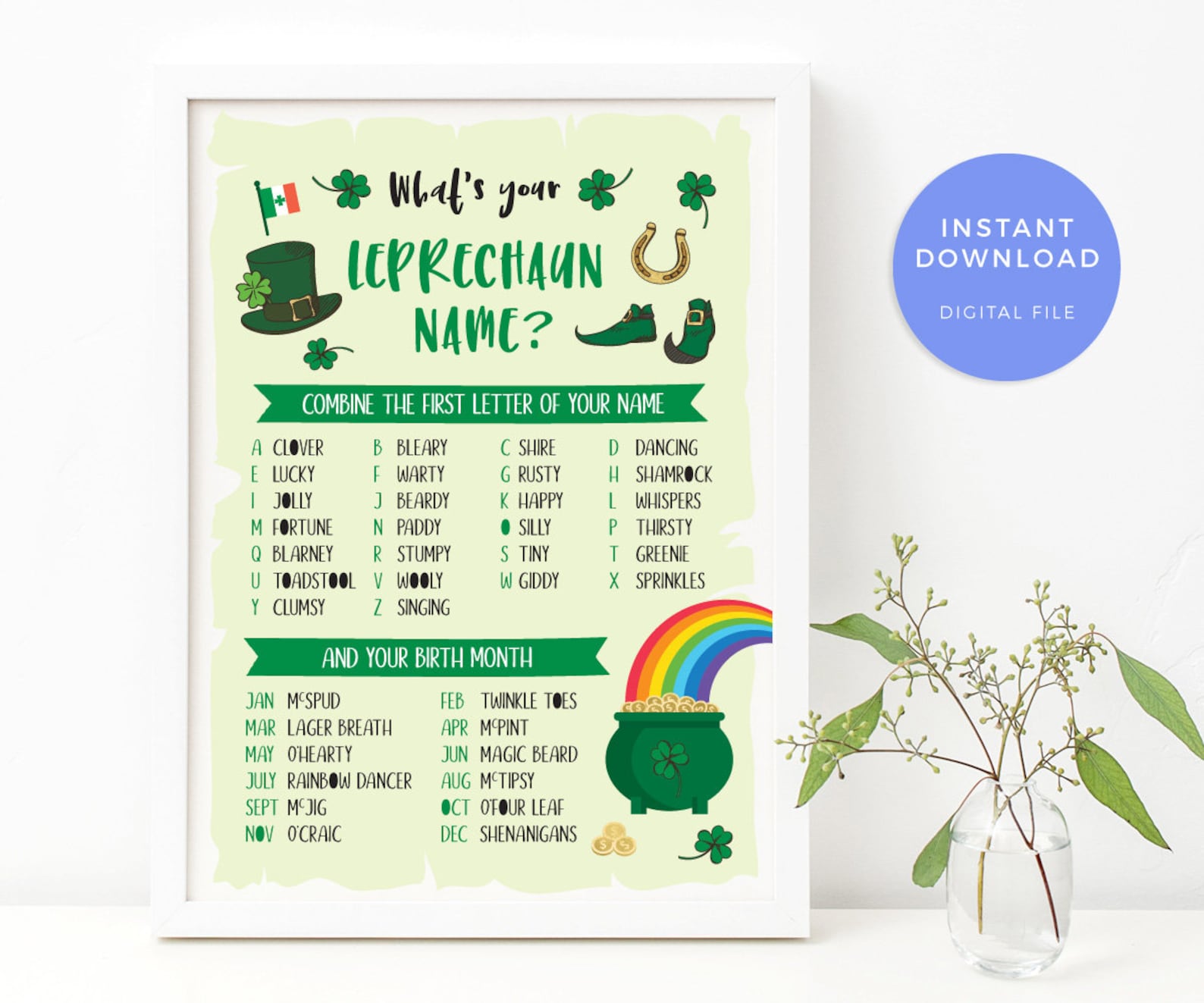 St Patricks Day Game PRINTABLE Whats Your Leprechaun Name - Etsy Canada