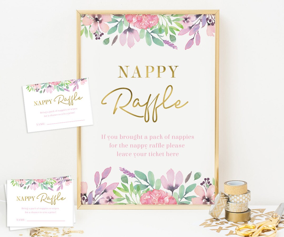Floral Nappy Raffle Ticket Printable, Baby Shower Nappy Raffle Sign ...
