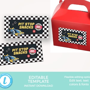 Racing Car Labels EDITABLE Template, Car Party Favor Labels Printable ...
