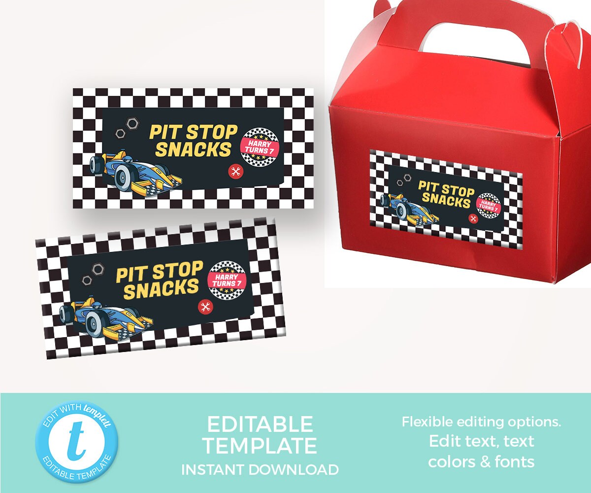 Racing Car Labels EDITABLE Template Car party favor labels | Etsy