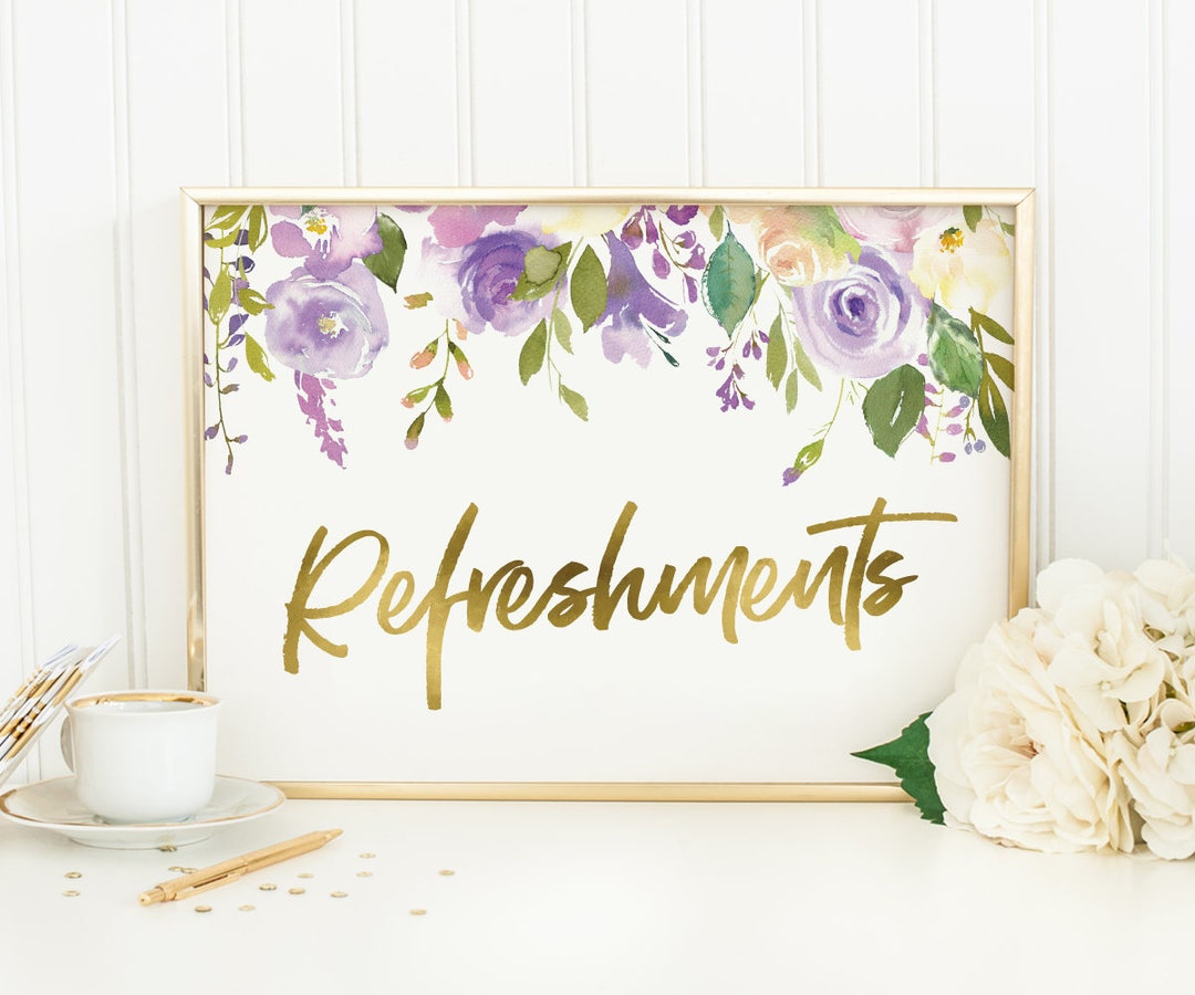 Refreshments Kitchen Tea Sign, PRINTABLE Purple Baby Shower Sign ...