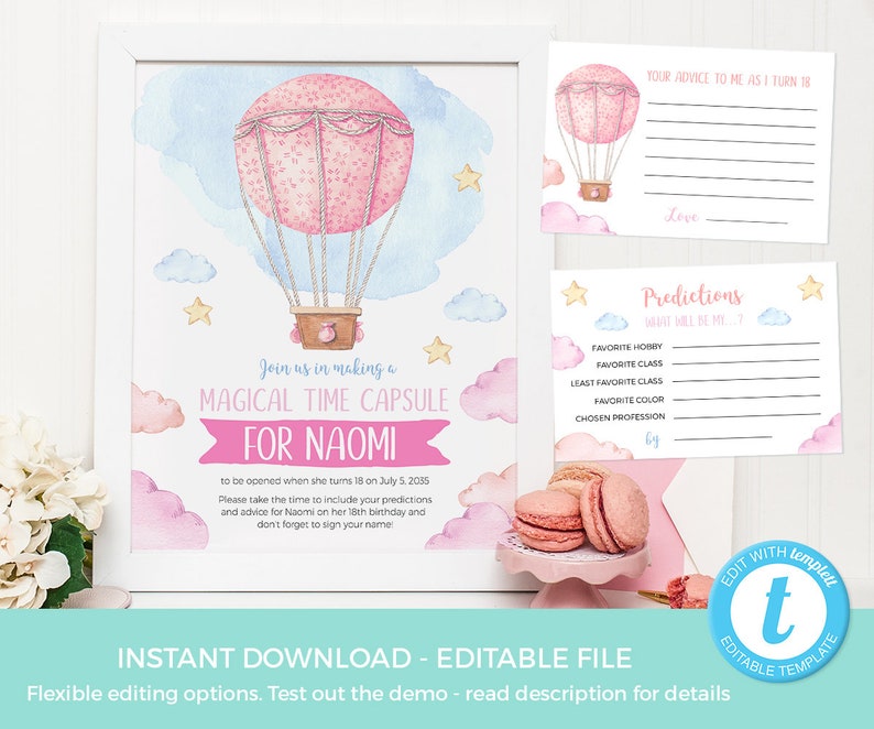 Hot Air Balloon Time Capsule TEMPLATE Blue First Birthday - Etsy