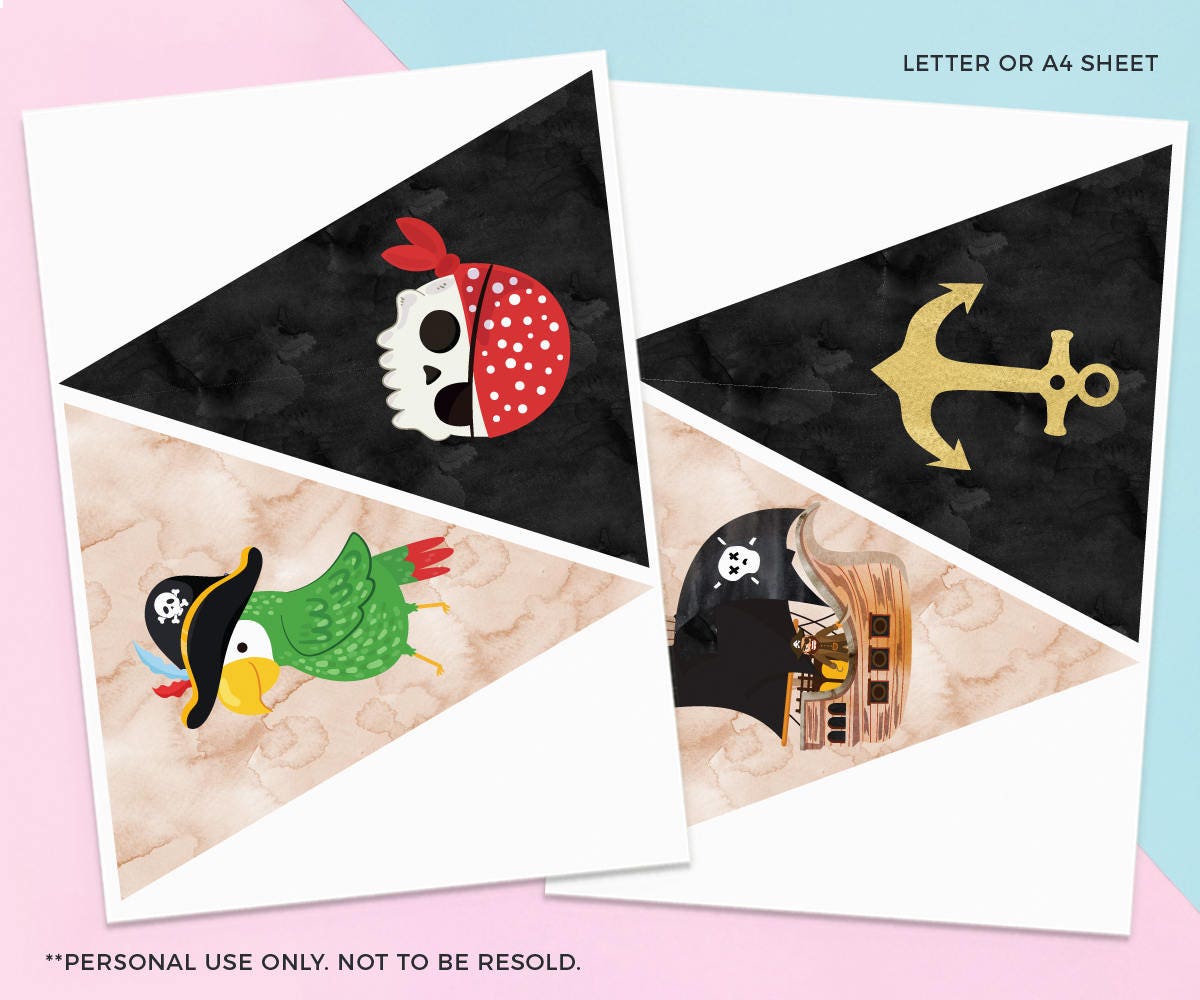 Pirate Paper Garland Pirate Flag Bunting PRINTABLE Pirate | Etsy