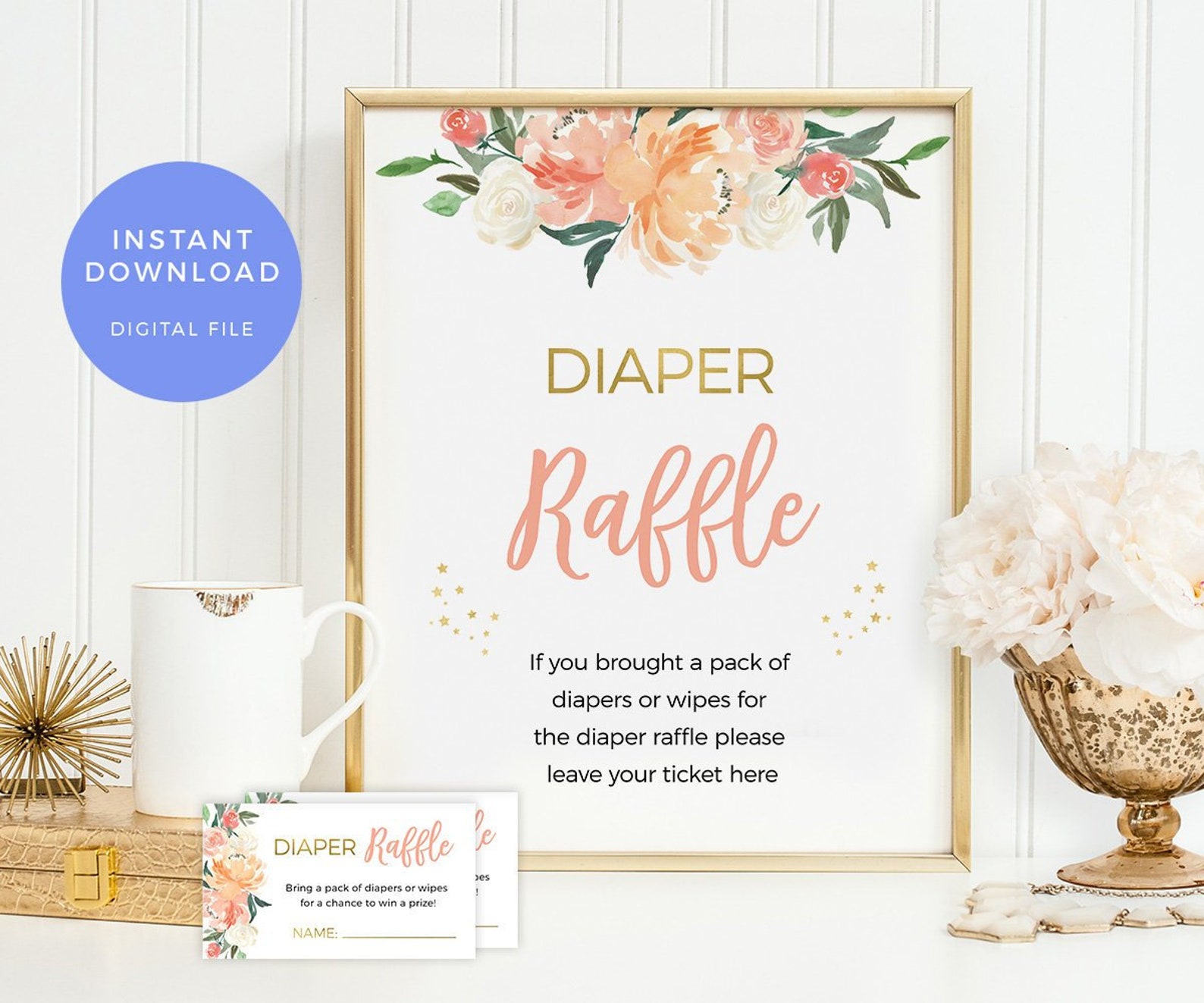 Peach Diaper Raffle Sign & Diaper Raffle Tickets PRINTABLE | Etsy