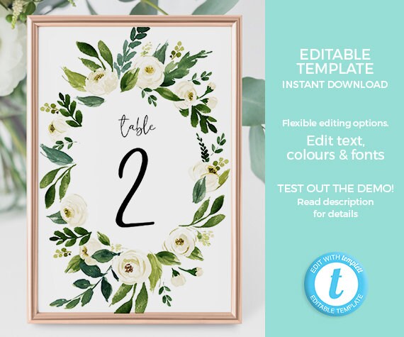 Greenery Table Numbers TEMPLATE. Organic Table Decor EDITABLE | Etsy