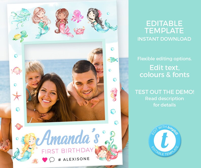 Mermaid Photo Frame EDITABLE Template Mermaid Photo Props | Etsy