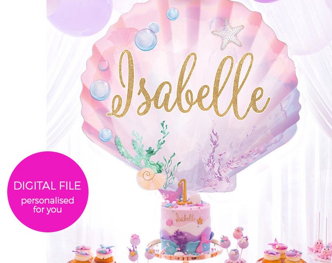 Mermaid Shell Backdrop PRINTABLE, Personalised Mermaid Backdrop ...