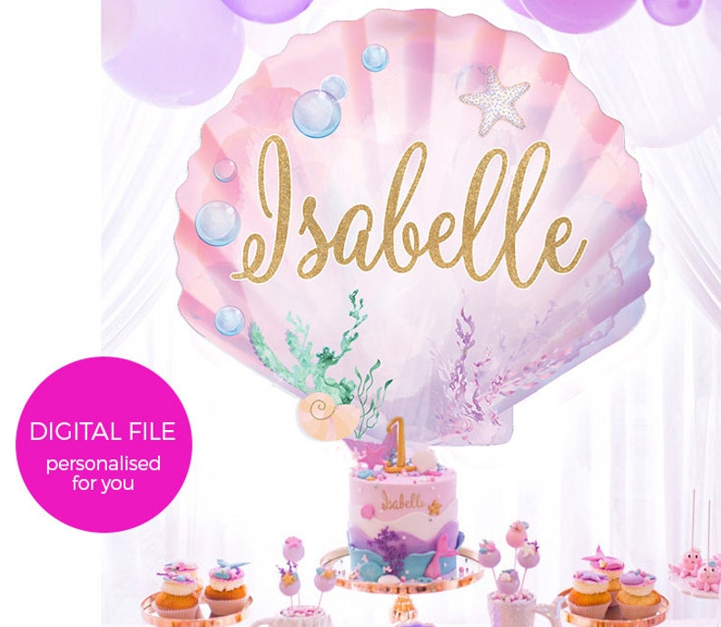 Mermaid Shell Backdrop PRINTABLE Personalised Mermaid - Etsy