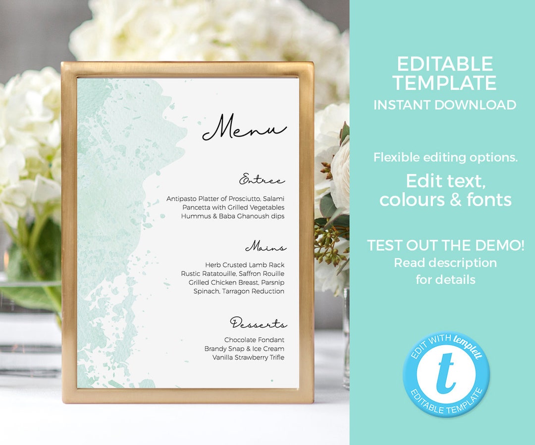 Beach Theme Menu TEMPLATE, Gender Neutral Baby Shower Menu EDITABLE ...