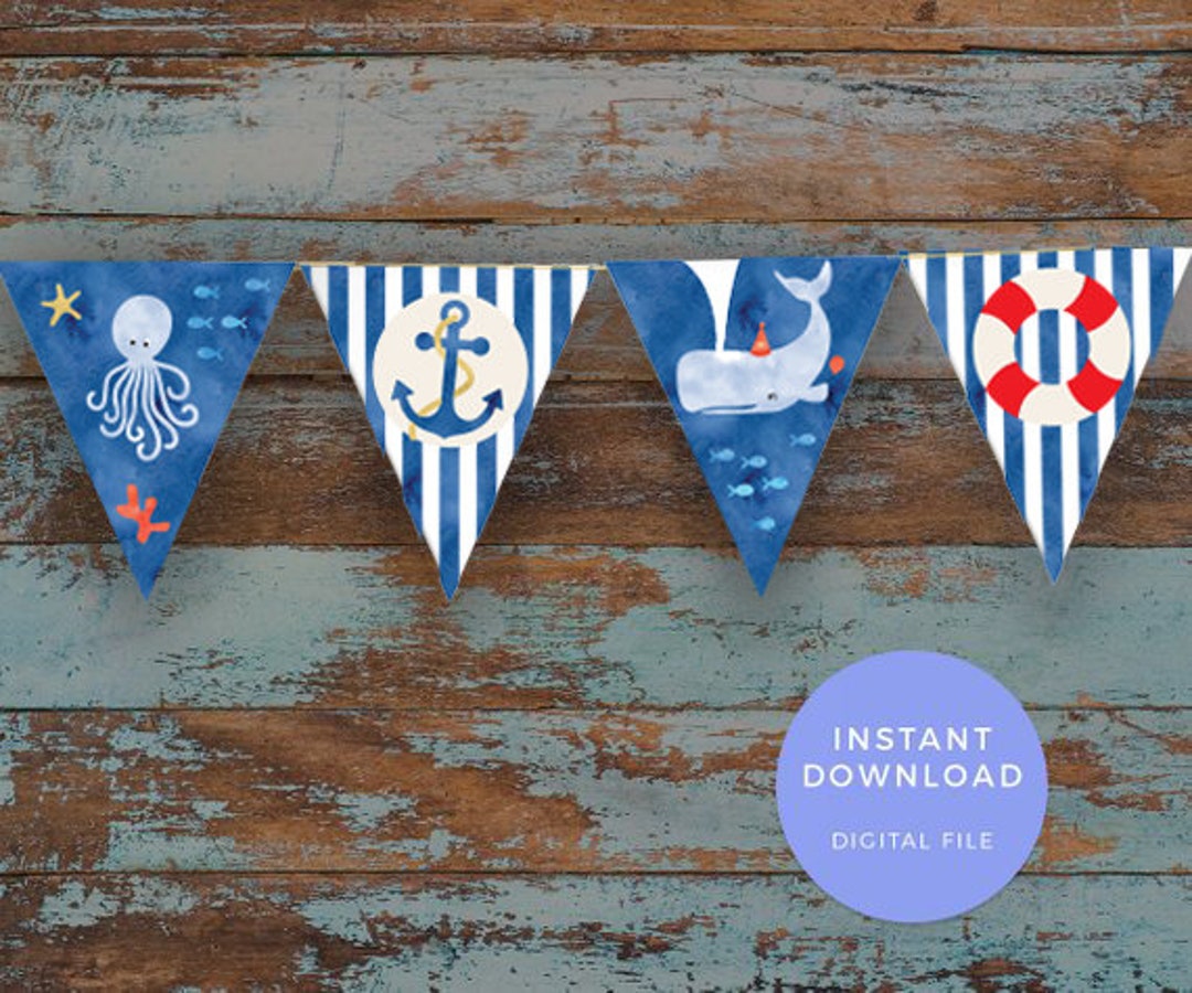 Nautical Paper Garland, Under the Sea Bunting, PRINTABLE Flag Bunting ...