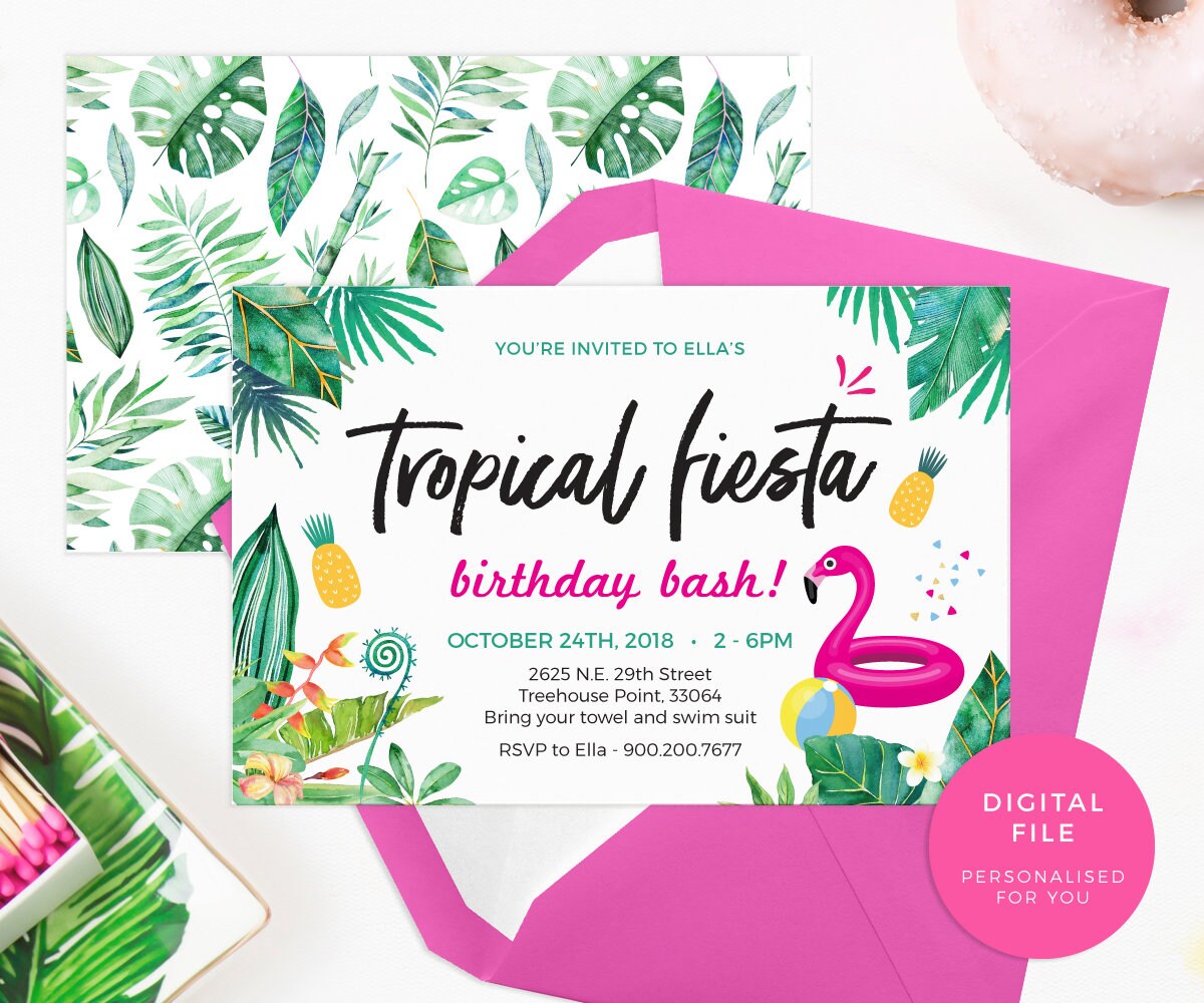 Tropical Pool Party Invitation TEMPLATE EDITABLE Pool Party | Etsy