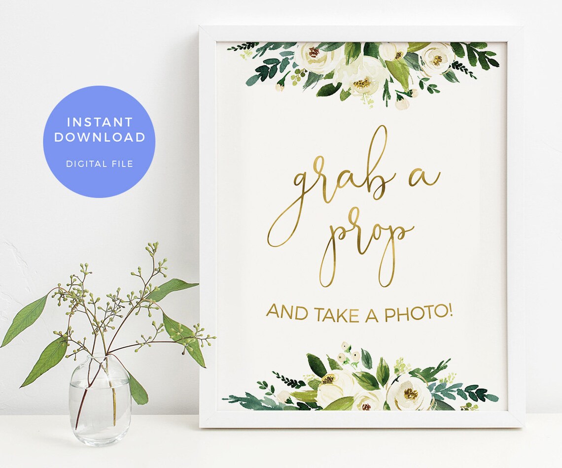Grab a Prop Sign PRINTABLE. Greenery Photo Props Baby Shower INSTANT ...